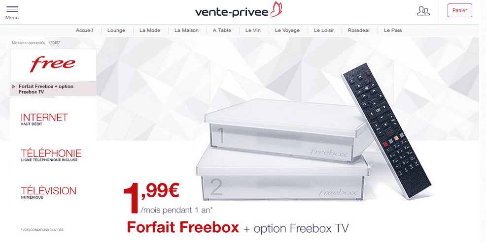 Vente Privée Freebox Crystal à 1,99 € par mois